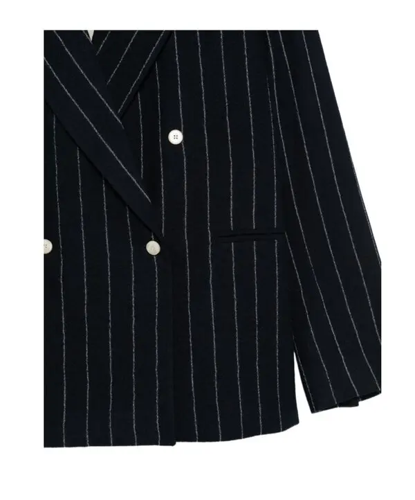 ALYSI Wool-blend Striped Double-breasted Coat