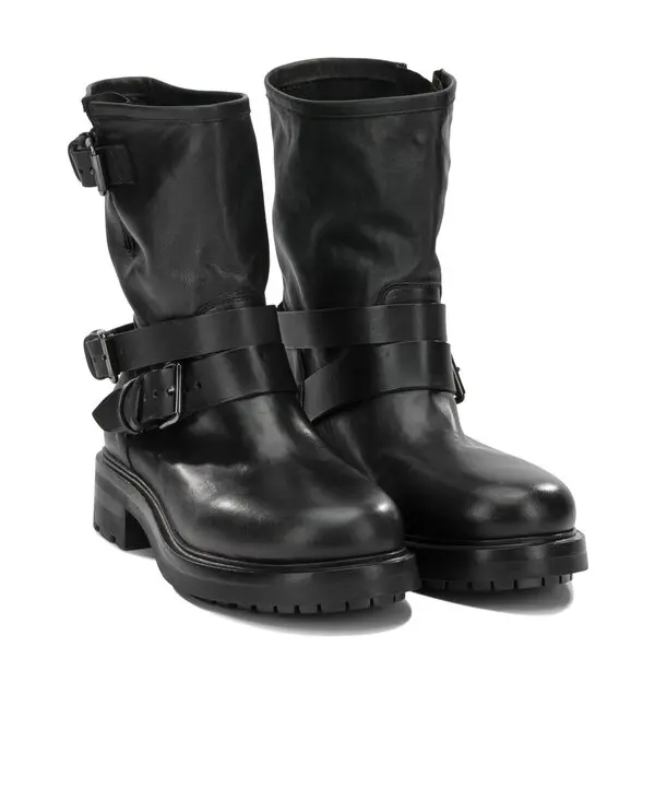 STRATEGIA Buckled Mid Calf Leather Boots