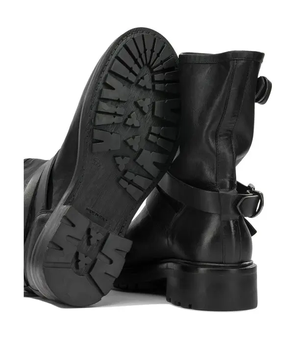 STRATEGIA Buckled Mid Calf Leather Boots