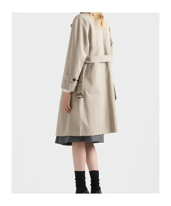Prada Single-breasted Poplin Coat With Removable Leather Collar