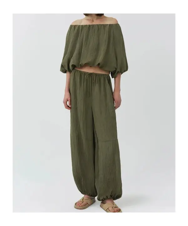 Simkhai Cropped Puff-sleeve Top - Green