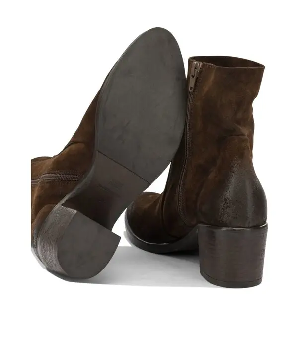 STRATEGIA Mid Heel Block Ankle Boots With Zip Up And Distressed Texture