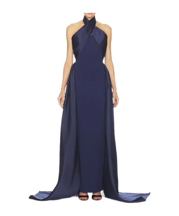 Solace Halterneck Sleeveless Open Back Gown - Navy