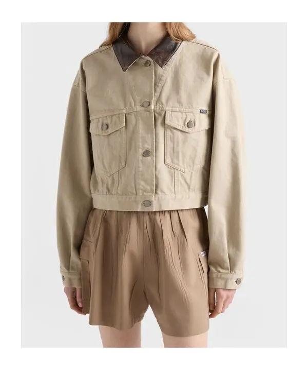 Prada Cropped Denim Jacket With Suede Trim