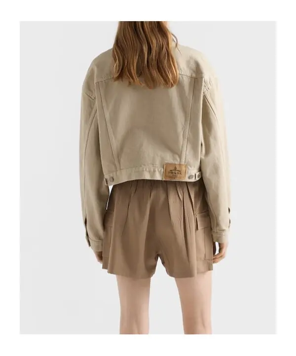 Prada Cropped Denim Jacket With Suede Trim
