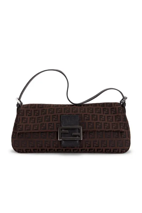 Fendi Zucchino Monogram Baguette Shoulder Bag - Brown