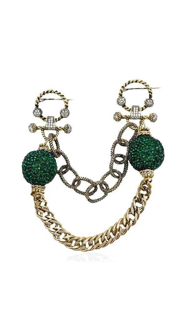BAYEMEYC Ricco Brooch With Green Crystal And Marcasite
