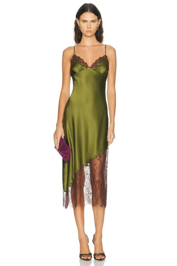 Staud Lara Silk Dress With Lace Trim - Pear