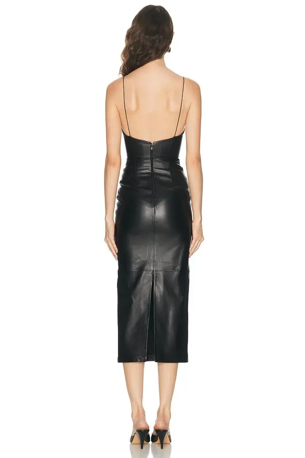 Alex Perry Leather V-neck Midi Dress