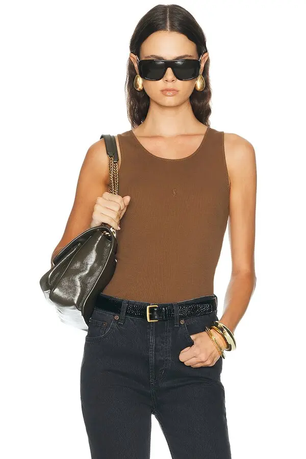 Saint Laurent Ribbed Cotton Jersey Tank Top