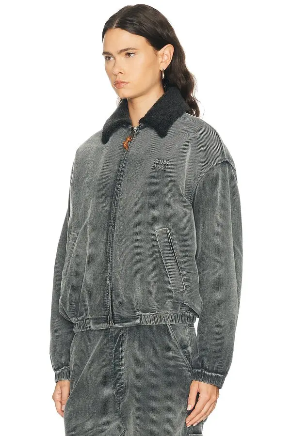 Miu Miu Corduroy Zip-up Jacket With Fleece Collar