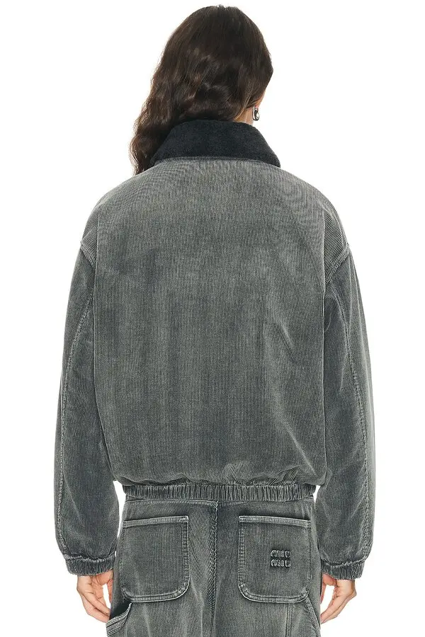 Miu Miu Corduroy Zip-up Jacket With Fleece Collar
