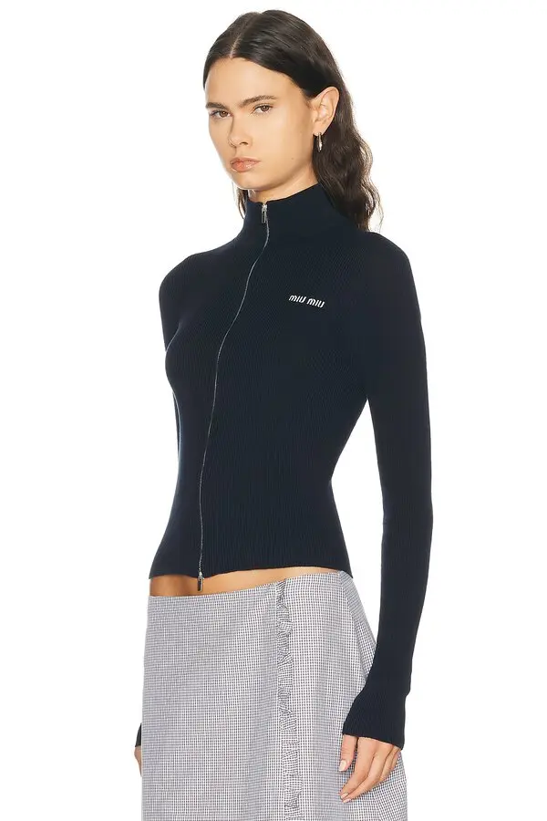 Miu Miu Ribbed Cotton Zip-up Top