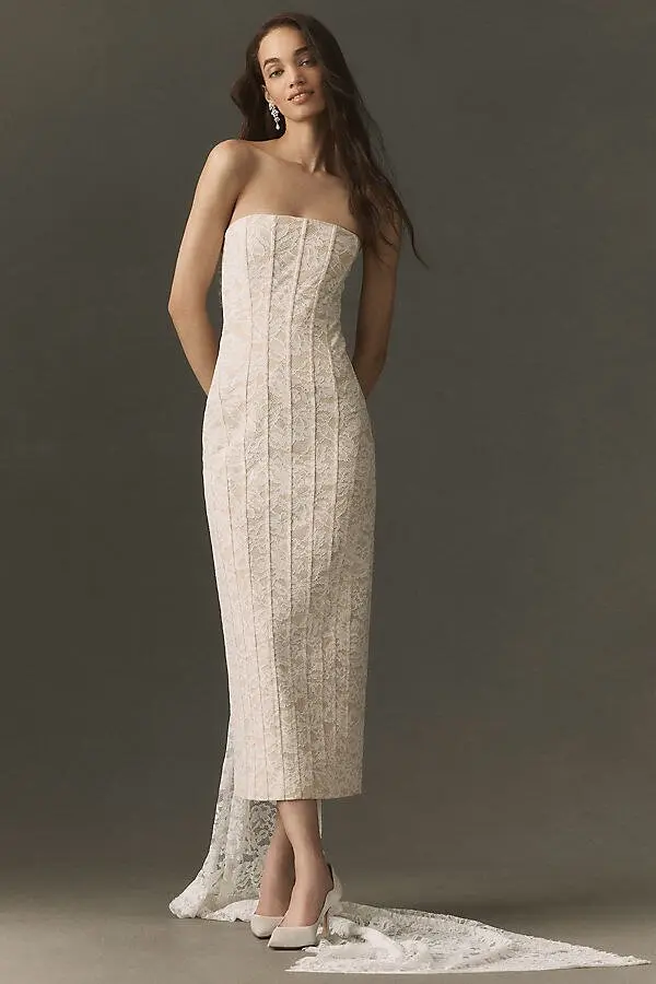 Ila Miles Maxi Dress Strapless Column Gown With Detachable Train