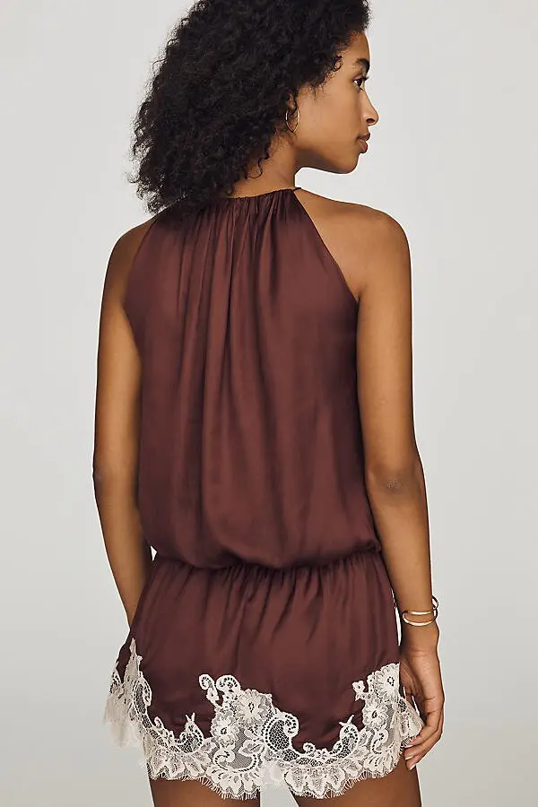 Rococo Sand Lace Trim Halter Mini Dress