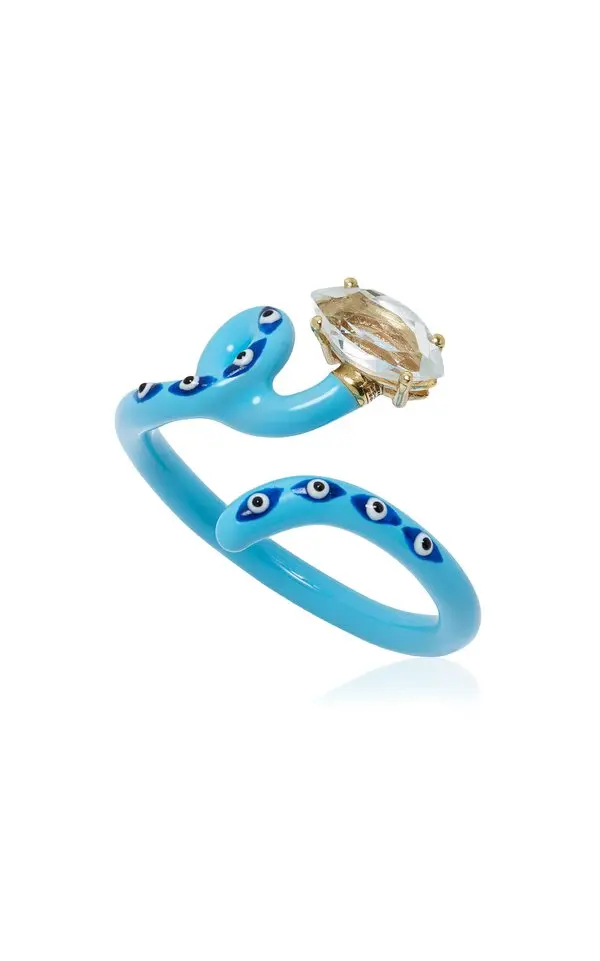 Bea Bongiasca Evil Eye 9k Gold Crystal And Enamel Ring