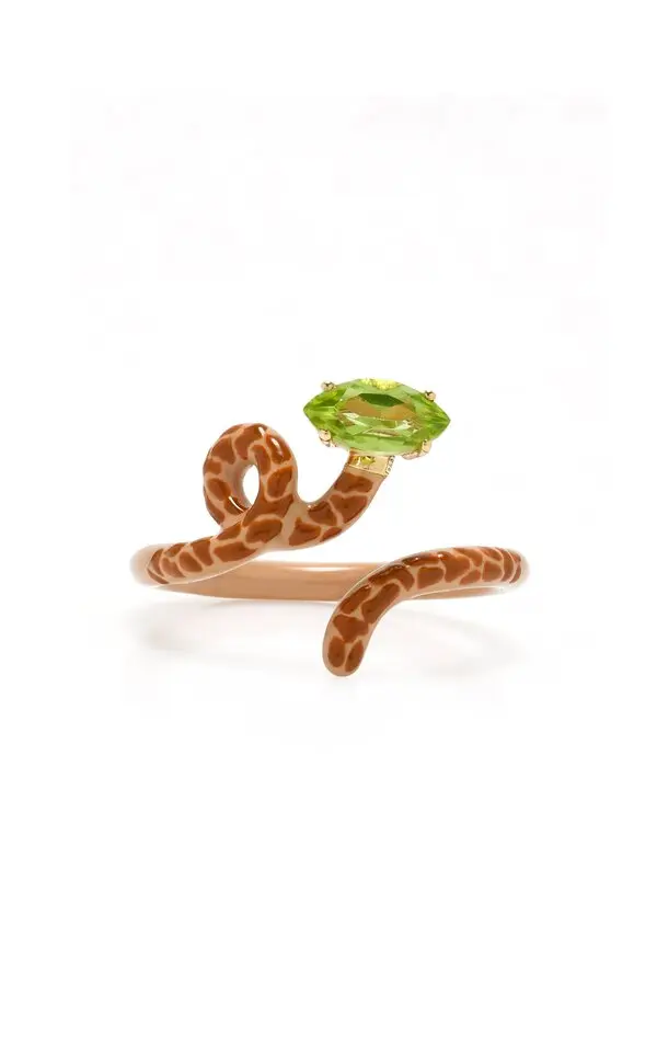 Bea Bongiasca Giraffe Vine 9k Gold Peridot And Enamel Ring
