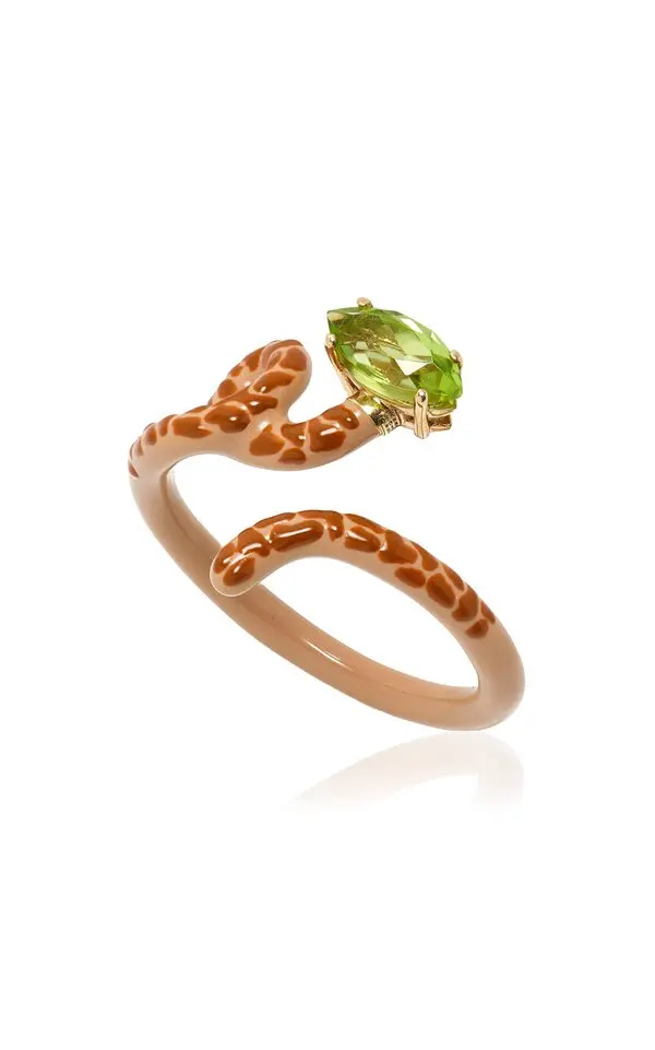 Bea Bongiasca Giraffe Vine 9k Gold Peridot And Enamel Ring