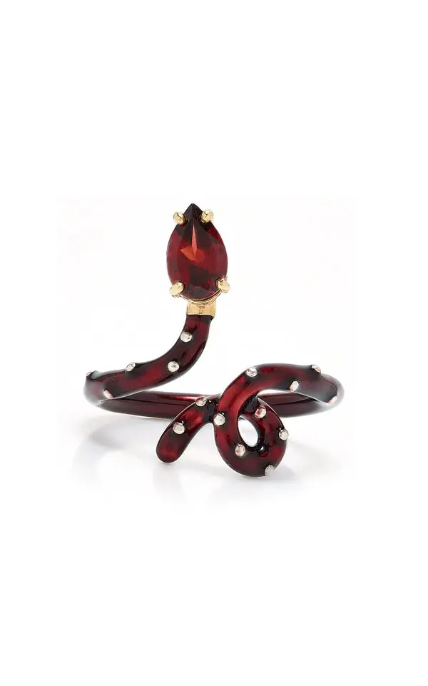 Bea Bongiasca Baby Vine 9k Gold Garnet And Enamel Ring