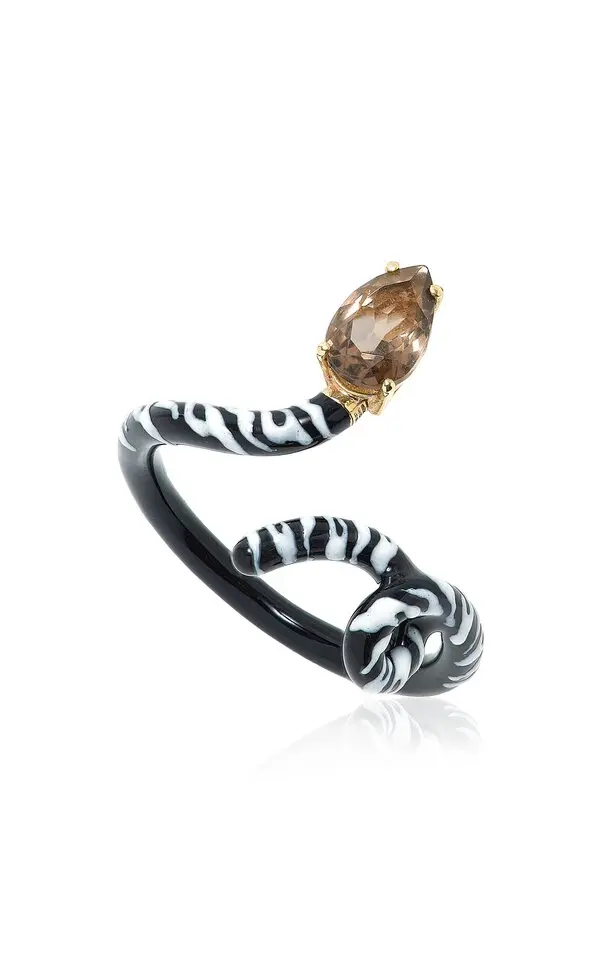 Bea Bongiasca Baby Zebra Vine 9k Gold Quartz And Enamel Ring