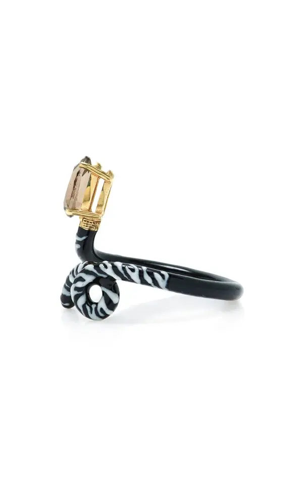 Bea Bongiasca Baby Zebra Vine 9k Gold Quartz And Enamel Ring