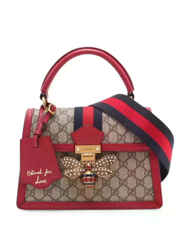Gucci 2000-2015 Small Gg Supreme Web Queen Margaret Top Handle Bag Satchel - Neutrals