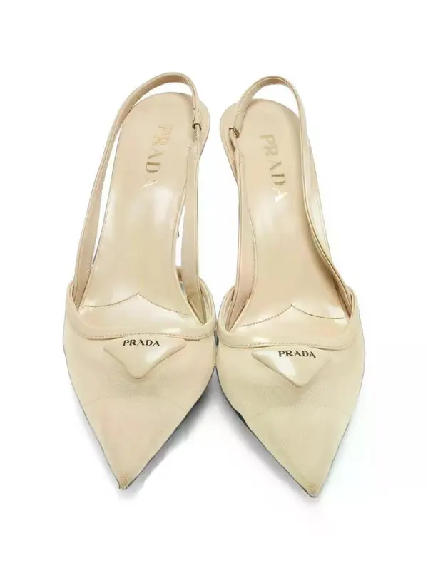 Prada Triangle-logo Mesh Slingback Pumps - Neutrals