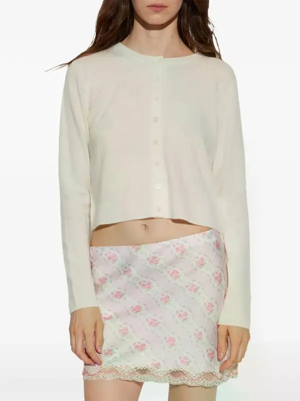 LoveShackFancy Cameyrn Cashmere Bow Detail Cropped Cardigan - Neutrals