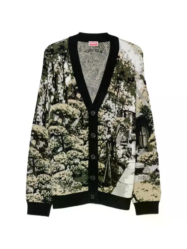 Kenzo Japanese Garden Jacquard V-neck Cardigan - Green
