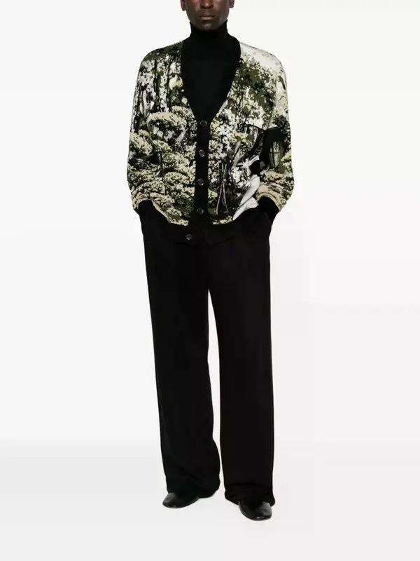 Kenzo Japanese Garden Jacquard V-neck Cardigan - Green