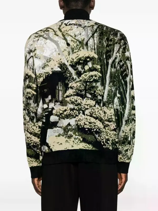 Kenzo Japanese Garden Jacquard V-neck Cardigan - Green