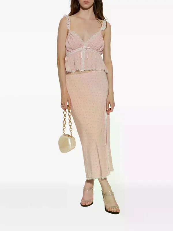 LoveShackFancy Nicoleta Floral-print Lace-trimmed Top - Pink