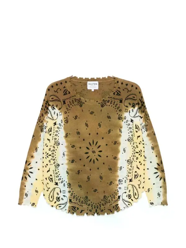 KUJTEN Bandana Print Distressed Sweater