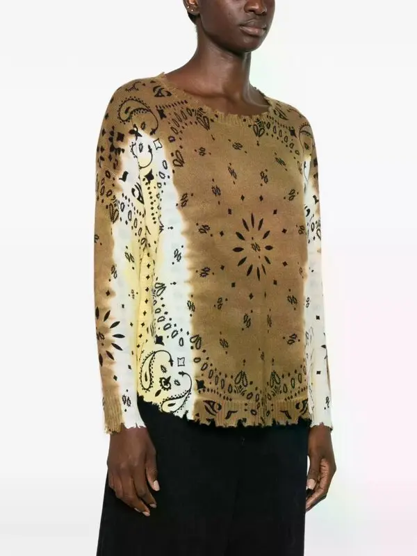 KUJTEN Bandana Print Distressed Sweater
