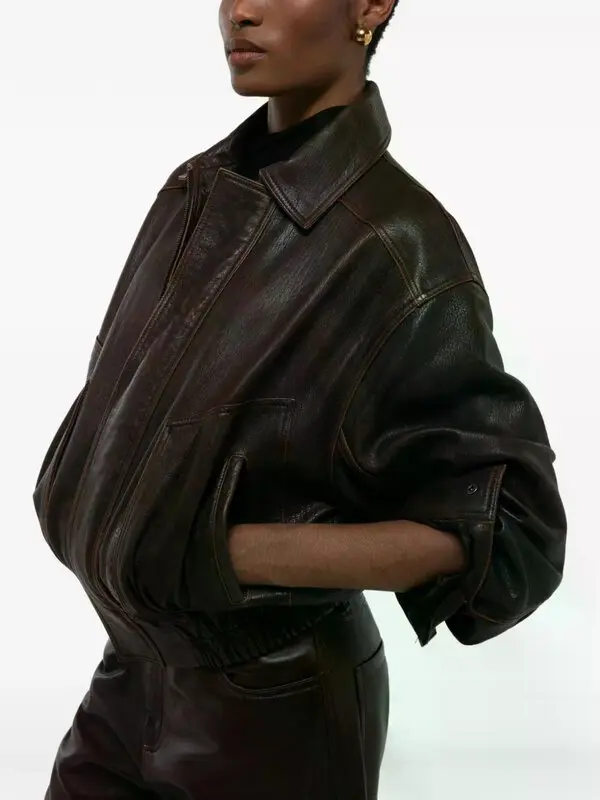 DUCIE Florence Calf Leather Bomber Jacket