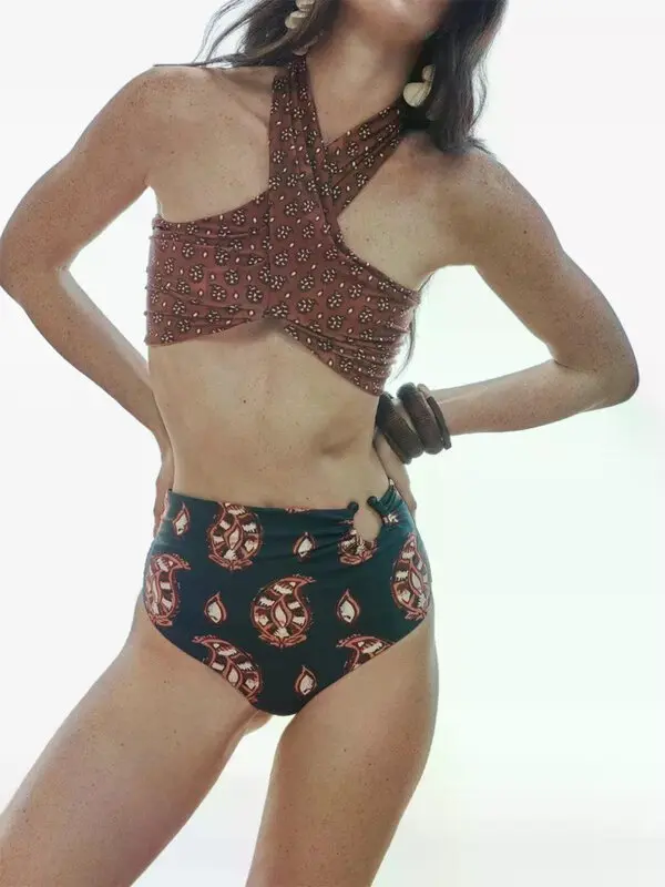 Johanna Ortiz Printed Bikini Top - Brown