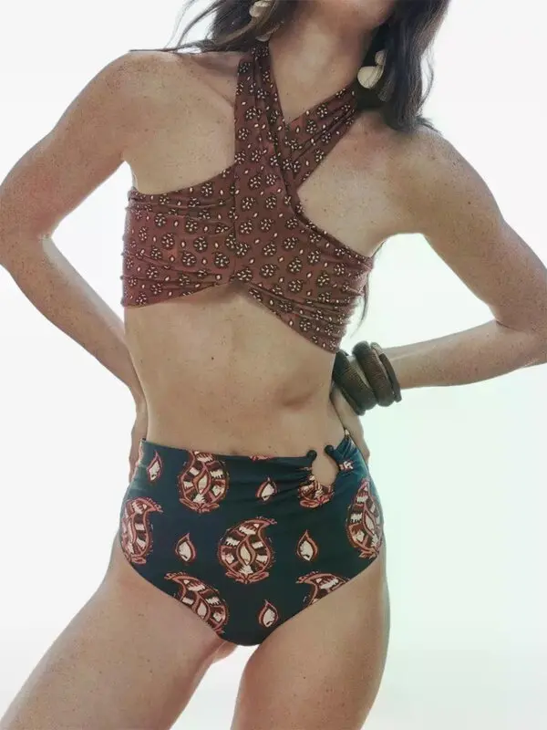 Johanna Ortiz Paisley Print High Waist Bikini Bottoms - Blue