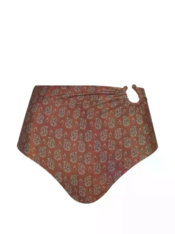 Johanna Ortiz Taita Paisley-print High-waisted Bikini Bottoms - Brown