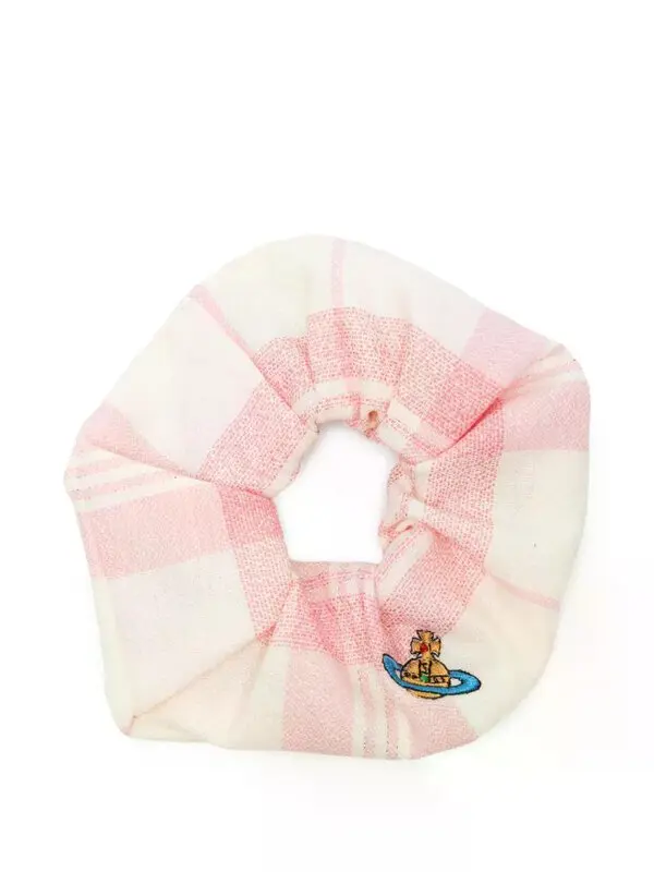 VIVIENNE WESTWOOD Orb-embroidered Check-pattern Scrunchie - Neutrals