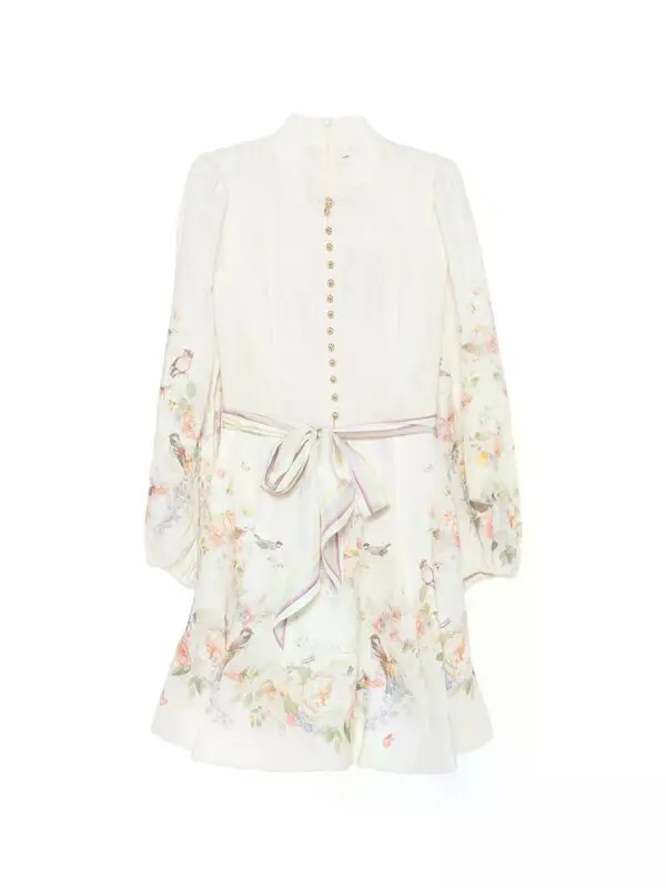 Zimmermann Floral Print High Neck Mini Dress - Neutrals