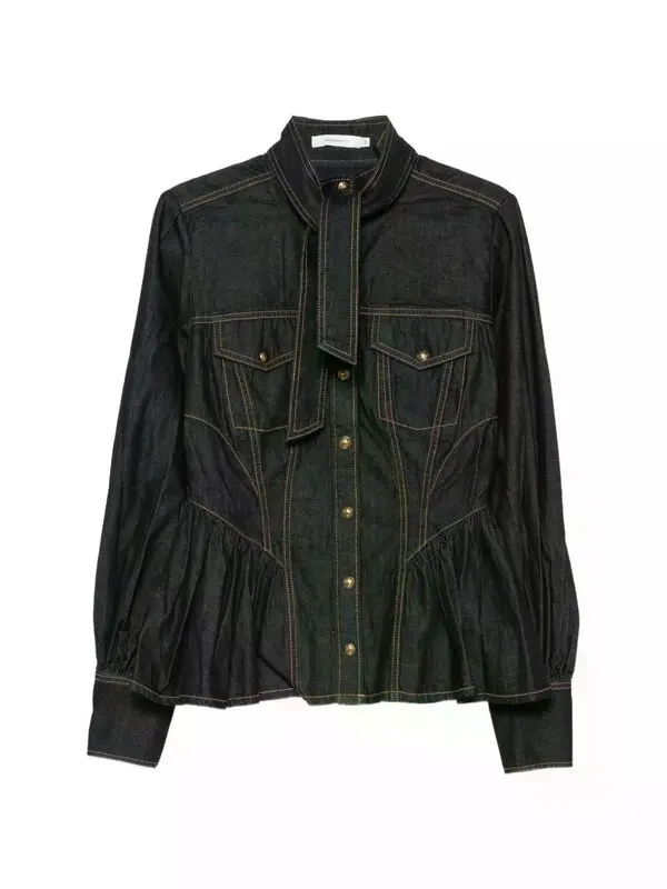Zimmermann Pussy-bow Peplum Shirt - Blue