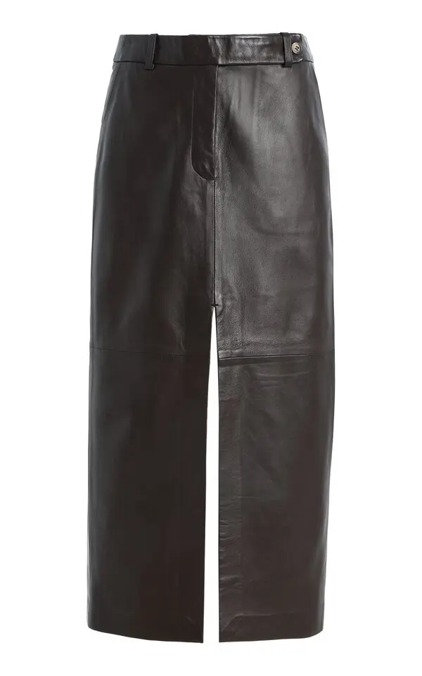 Co Tailored Front-slit Leather Midi Skirt