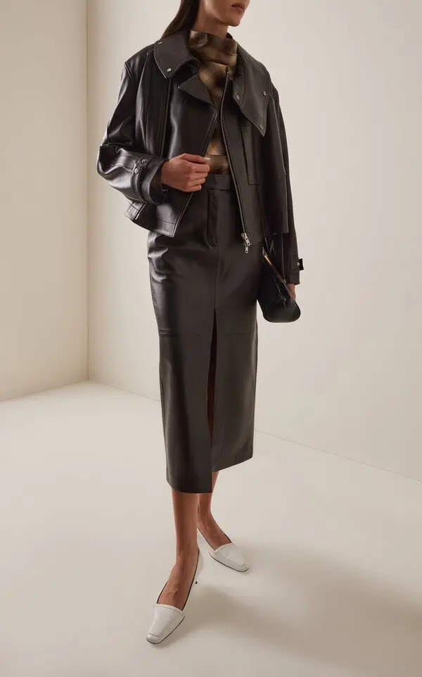 Co Tailored Front-slit Leather Midi Skirt