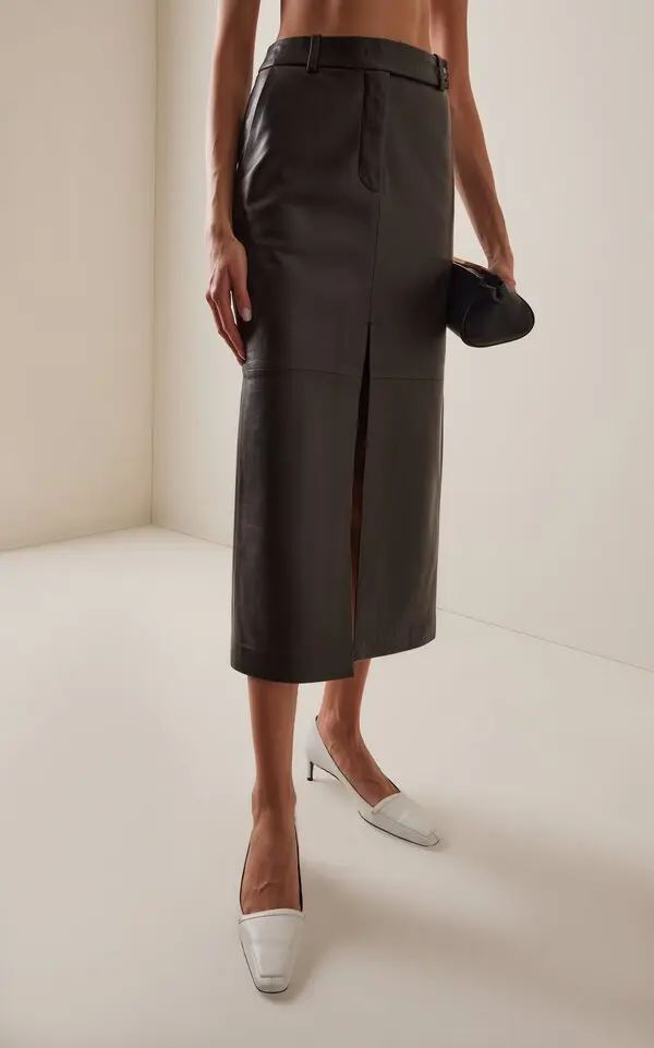 Co Tailored Front-slit Leather Midi Skirt