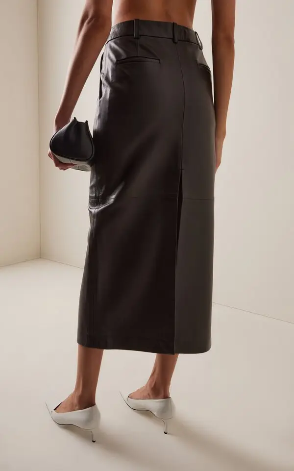 Co Tailored Front-slit Leather Midi Skirt