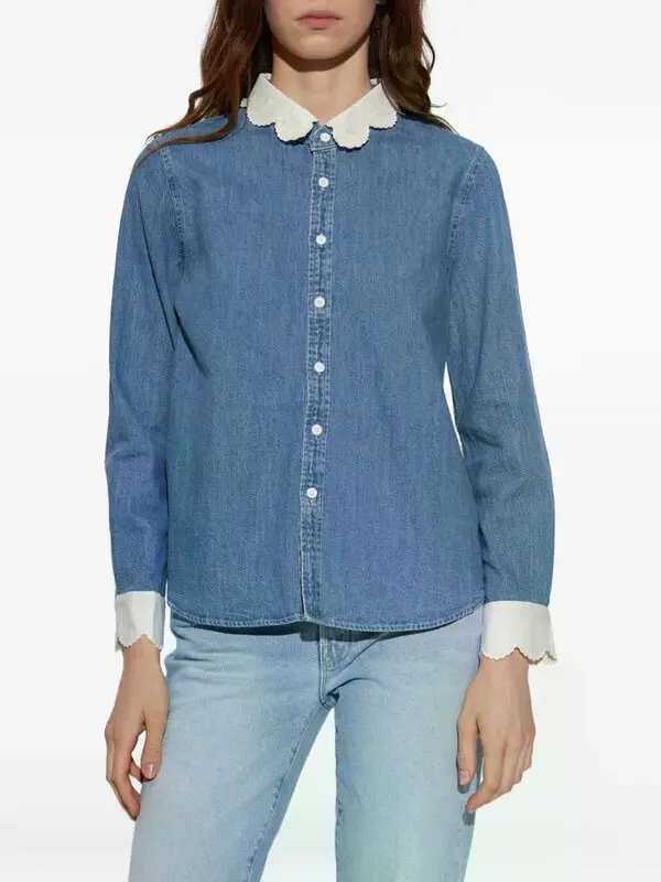 MOTHER Embroidered-collar Denim Shirt