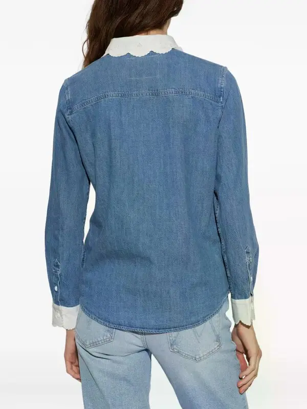 MOTHER Embroidered-collar Denim Shirt