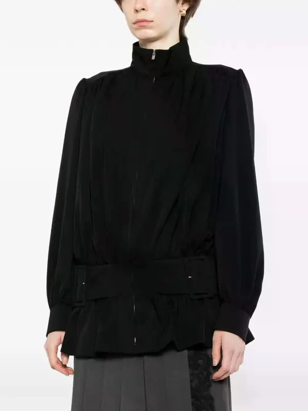 FETICO Belted Zip-up High Neck Long Sleeve Top