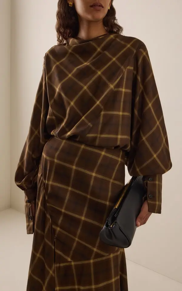 Co Draped Check Plaid Tunic Top