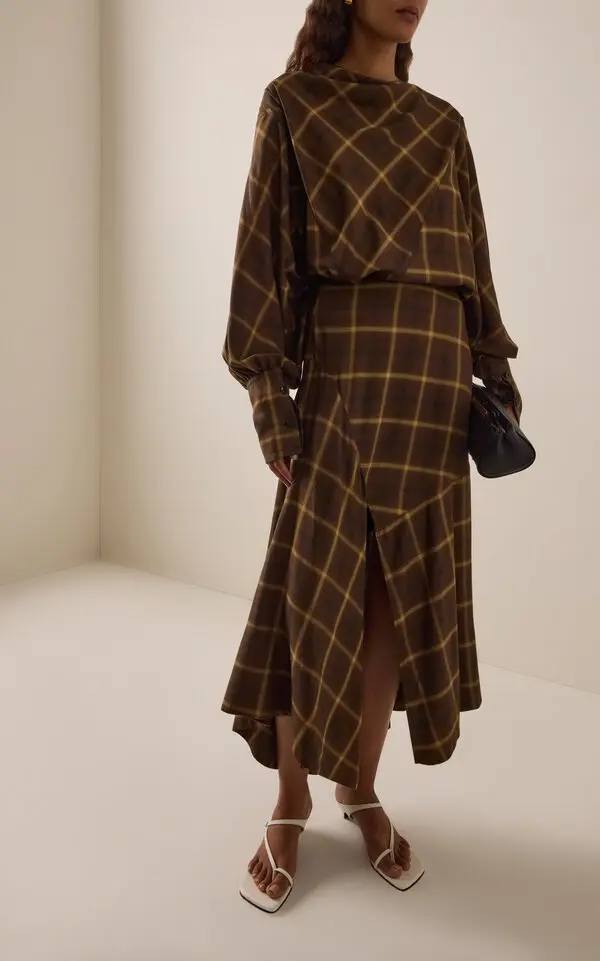 Co Draped Check Plaid Tunic Top